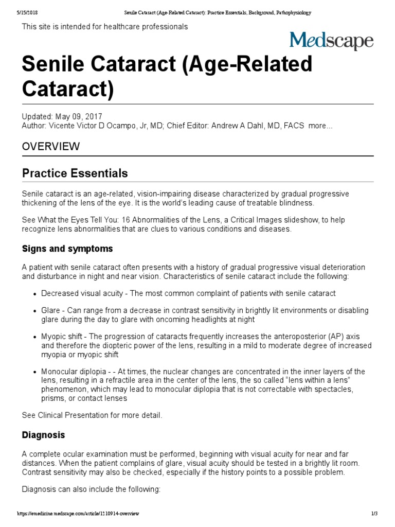 Senile Cataract (Age-Related Cataract) - Practice Essentials ...