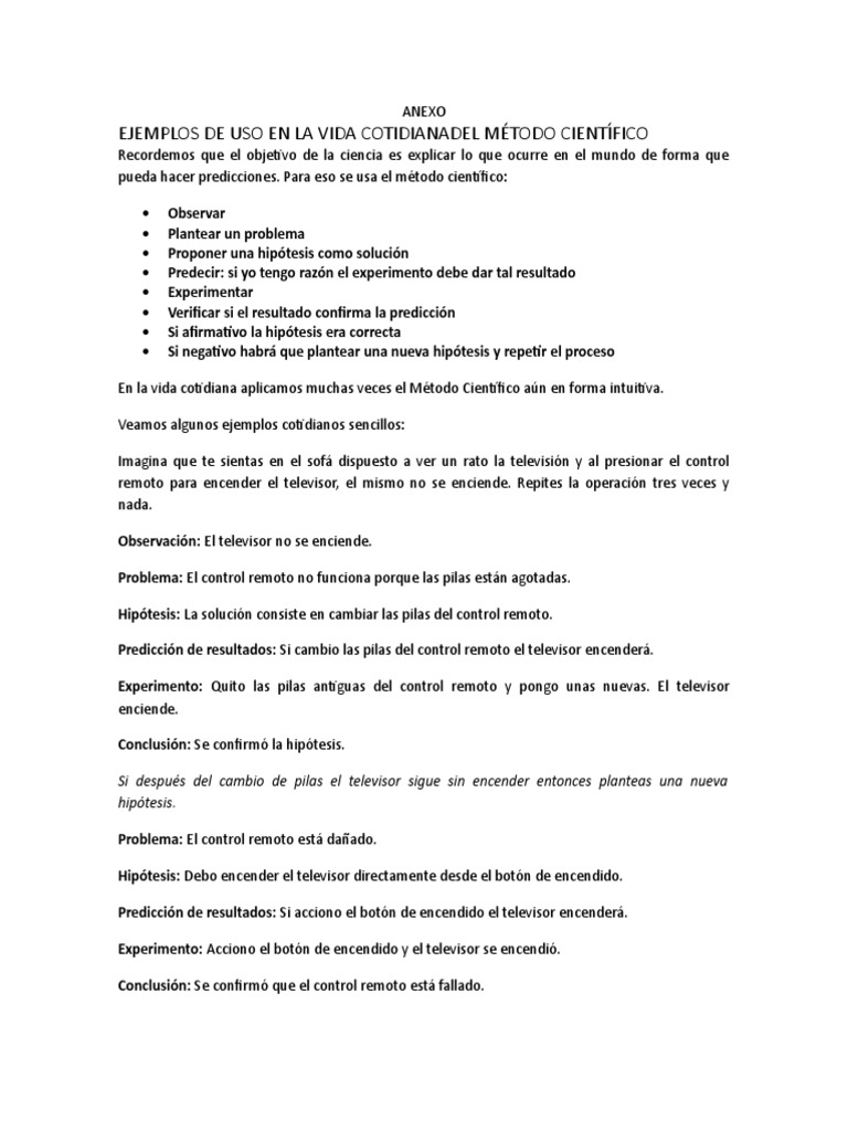 Ejemplos Metodo Cientifico | PDF | Hipótesis | Control remoto