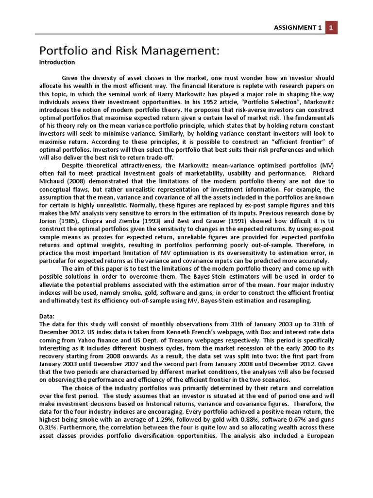 Portfolio and Risk Management | PDF | Modern Portfolio Theory ...