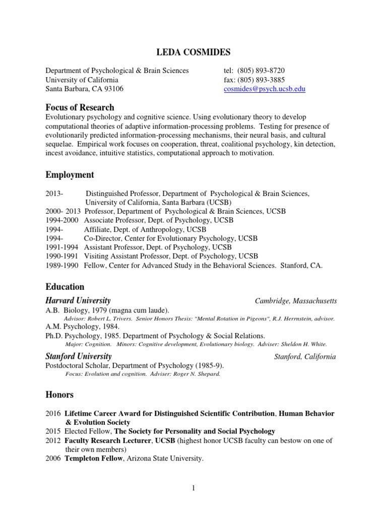 Leda Cosmides - Psicología Evolutiva | PDF | Science | Sicología