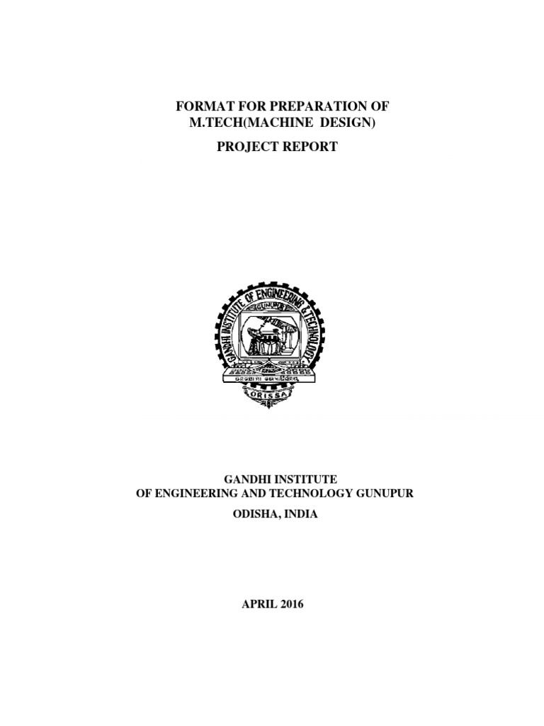 Format For Preparation of M.Tech (Machine Design) Project Report | PDF ...