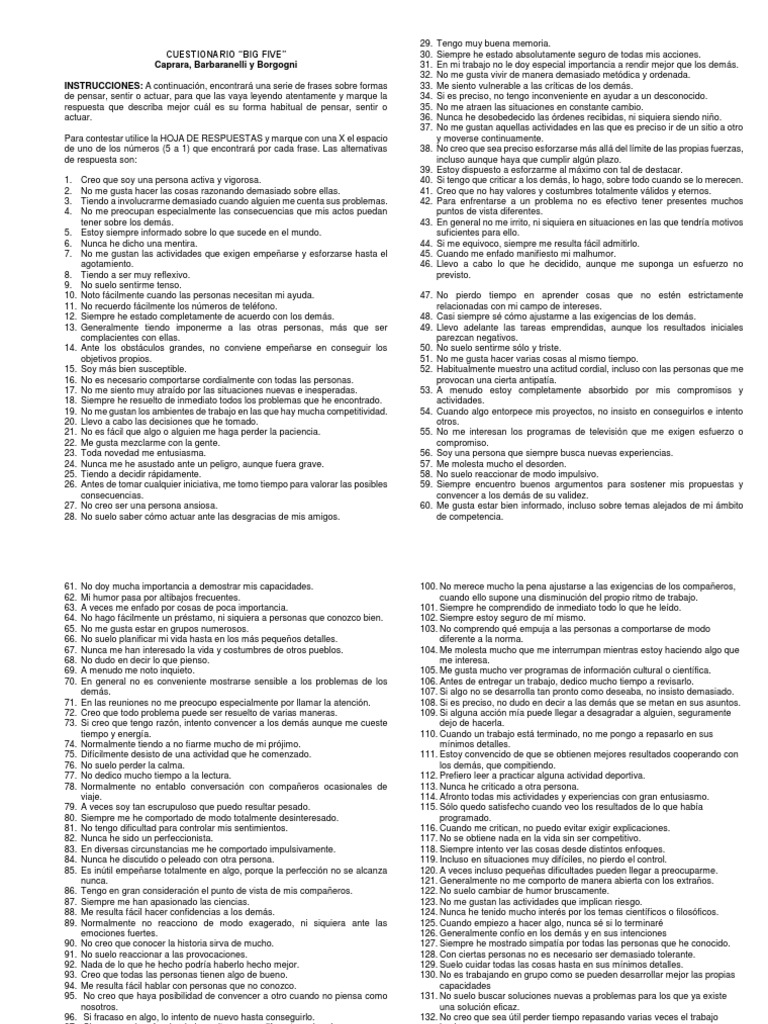 Cuestionario Big Five | PDF