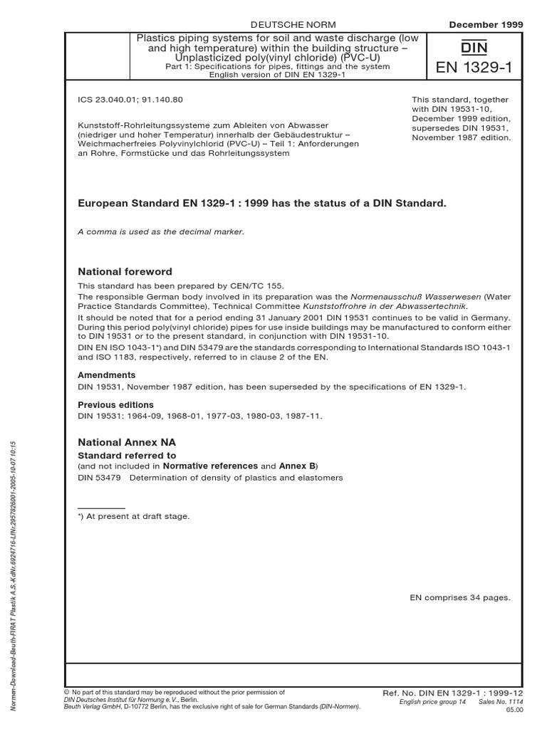 DIN EN 1329-1 | Polyvinyl Chloride | International Organization For ...