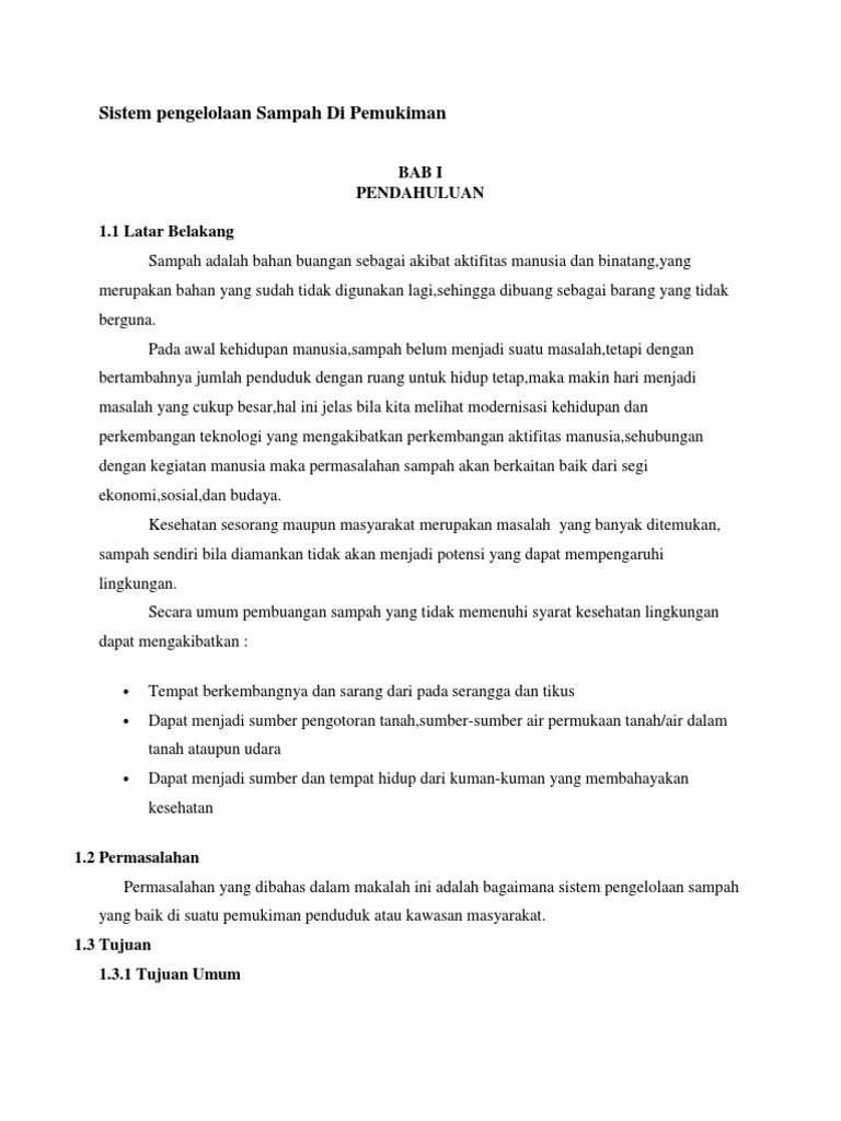 Sistem Pengelolaan Sampah Di Pemukiman | PDF