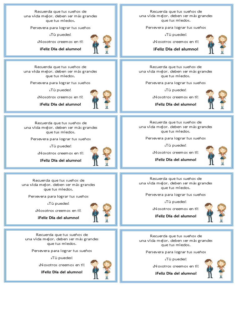 Tarjetas para el Día del Estudiante | PDF | Ocio