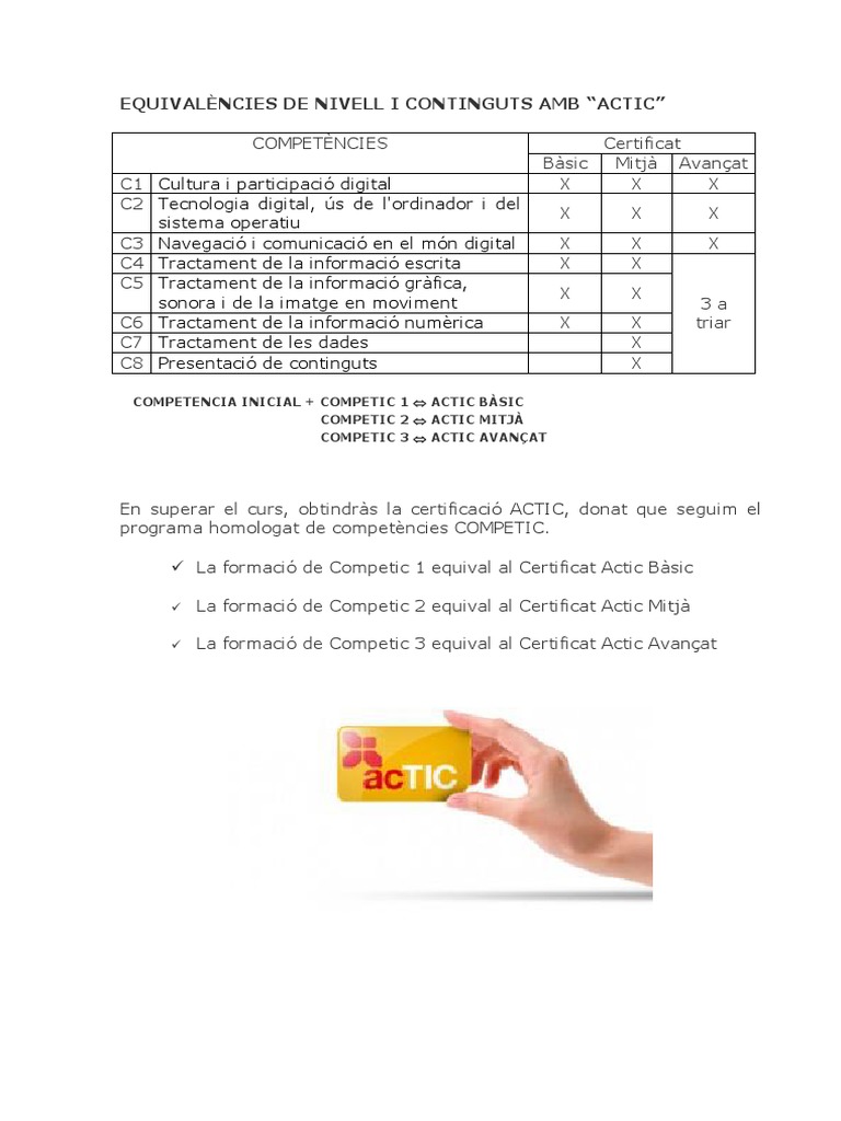 Equivalències de Nivell I Continguts Amb "Actic" | PDF