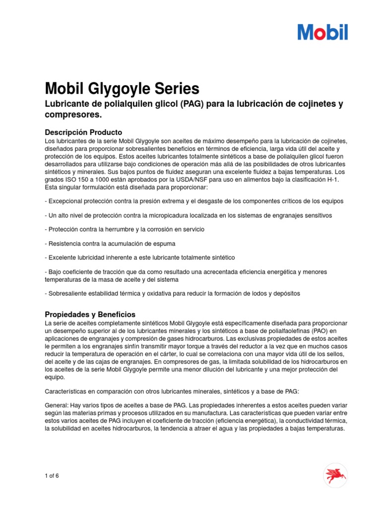 02 Hoja Técnica Mobil Glygoyle | PDF | Lubricante | Engranaje
