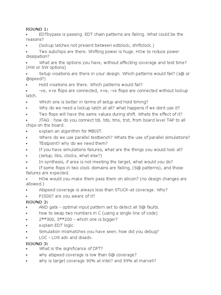 DFT Interview Questions | PDF | Logic Gate | Electronic Circuits