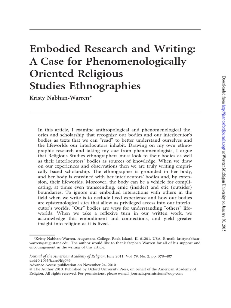 Embodied Research Phenomenology Ethnography | PDF | Ethnography ...