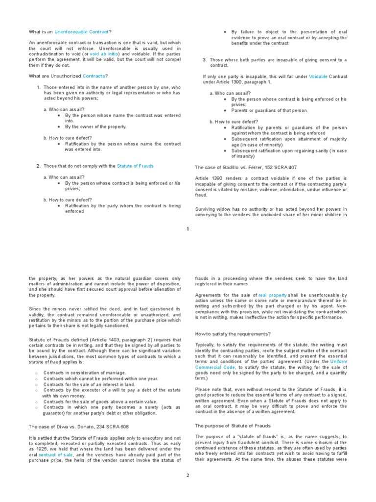 Unenforceable Contract: Void Ab Initio | PDF | Business Law | Contract Law