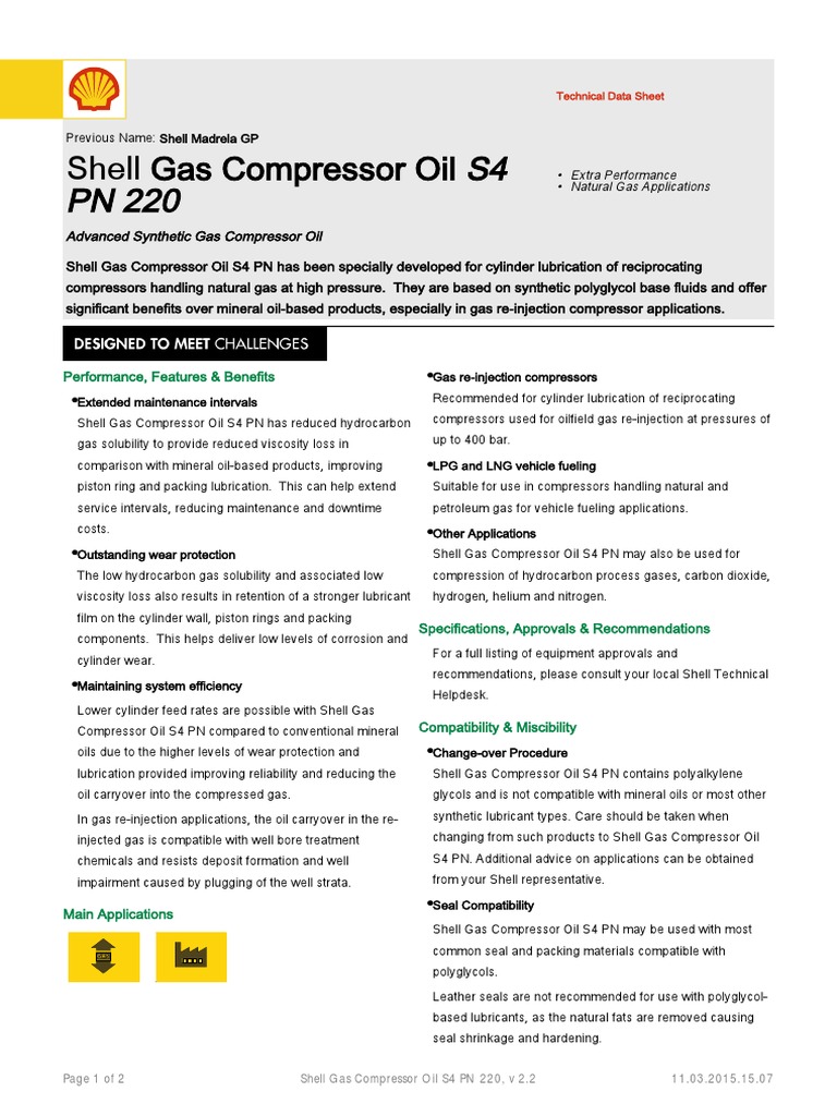 Aceite Sintético Compresor Gas S4 PN | PDF | Gas natural | Lubricante