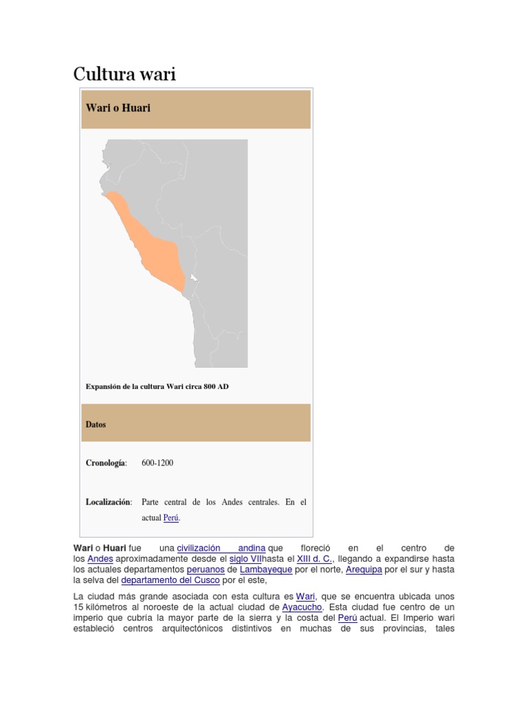 Cultura Wari | PDF | Arqueología | Cultura (general)