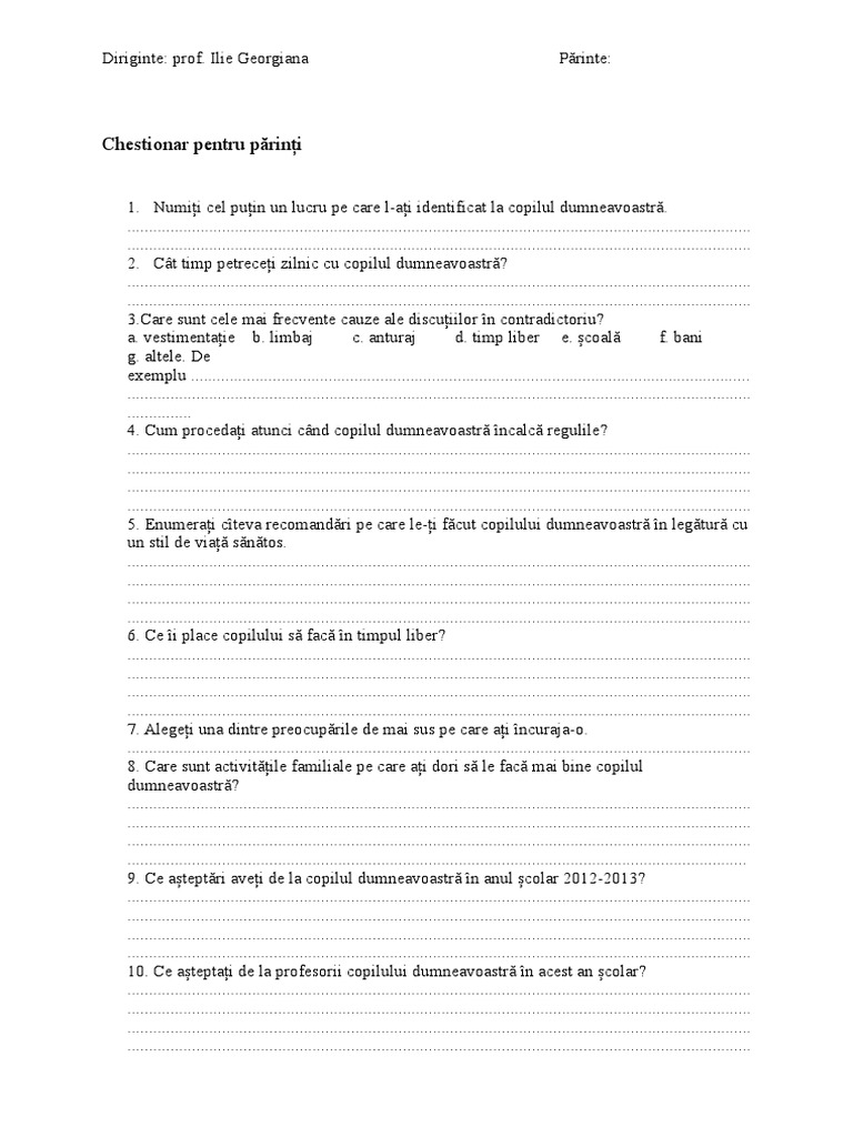 9 Chestionar Parinti | PDF