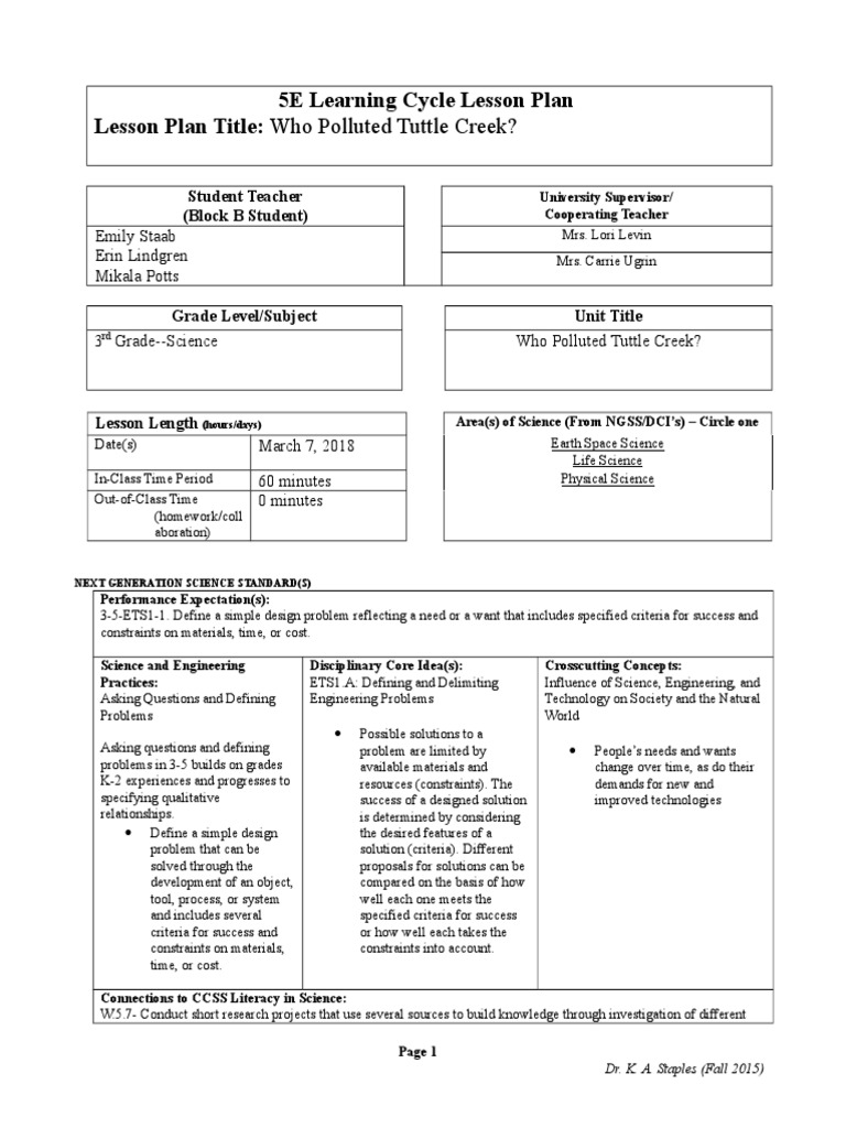Water Pollution Lesson Plan for Grade 3 | PDF | Educational Assessment ...