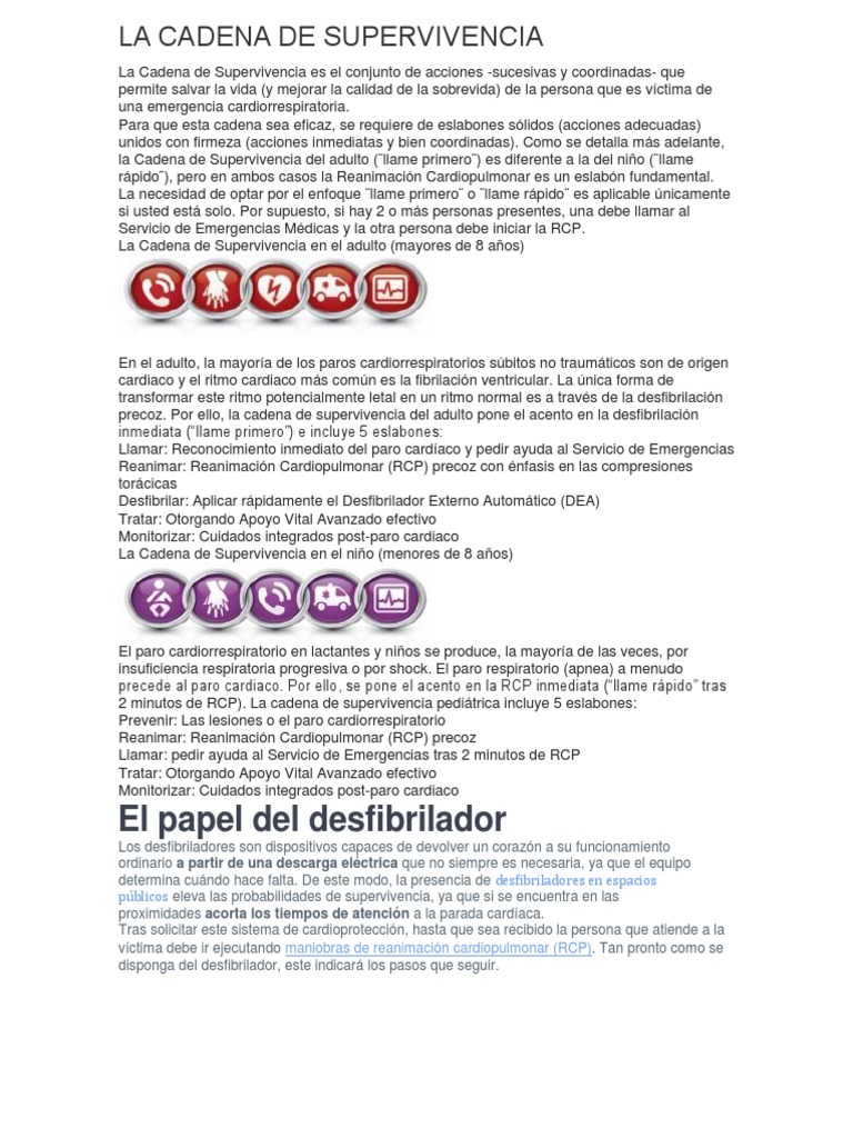 La Cadena de Supervivencia RCP | PDF | Reanimación cardiopulmonar ...