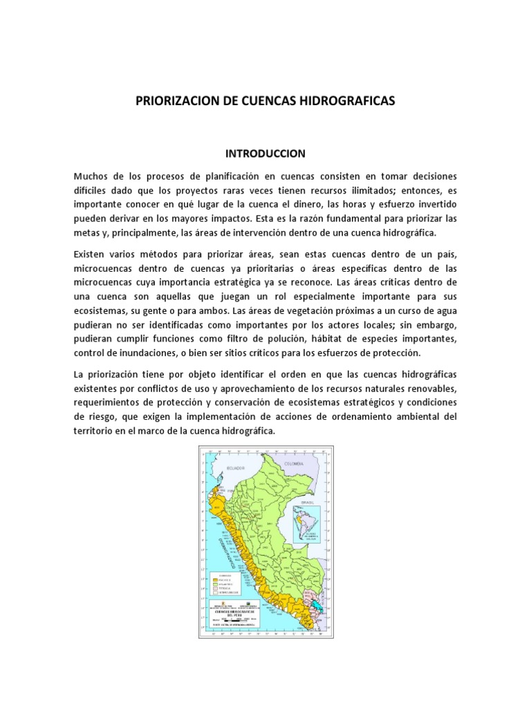 Priorizacion de Cuencas Hidrograficas | PDF | Cuenca de drenaje | Área rural