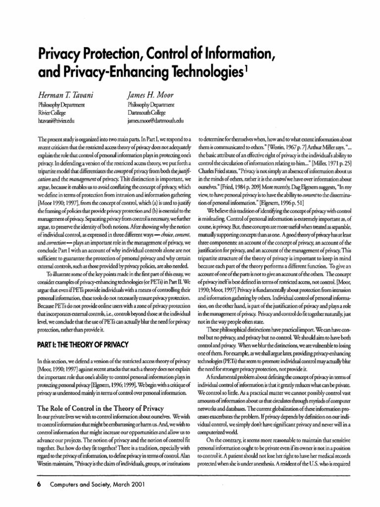 Privacy Protection, Control of Information, and Privacy-Enhancing ...