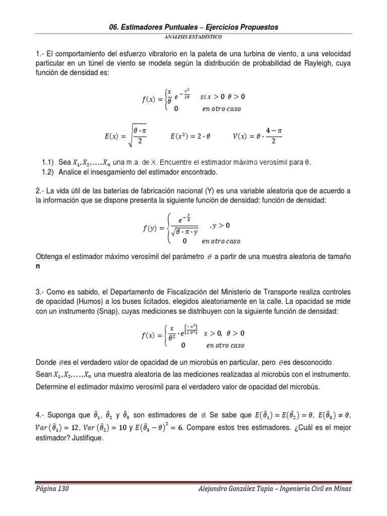 Ejercicios Propuestos Estimadores Puntuales USACH | PDF | Estimador | Función de densidad de ...