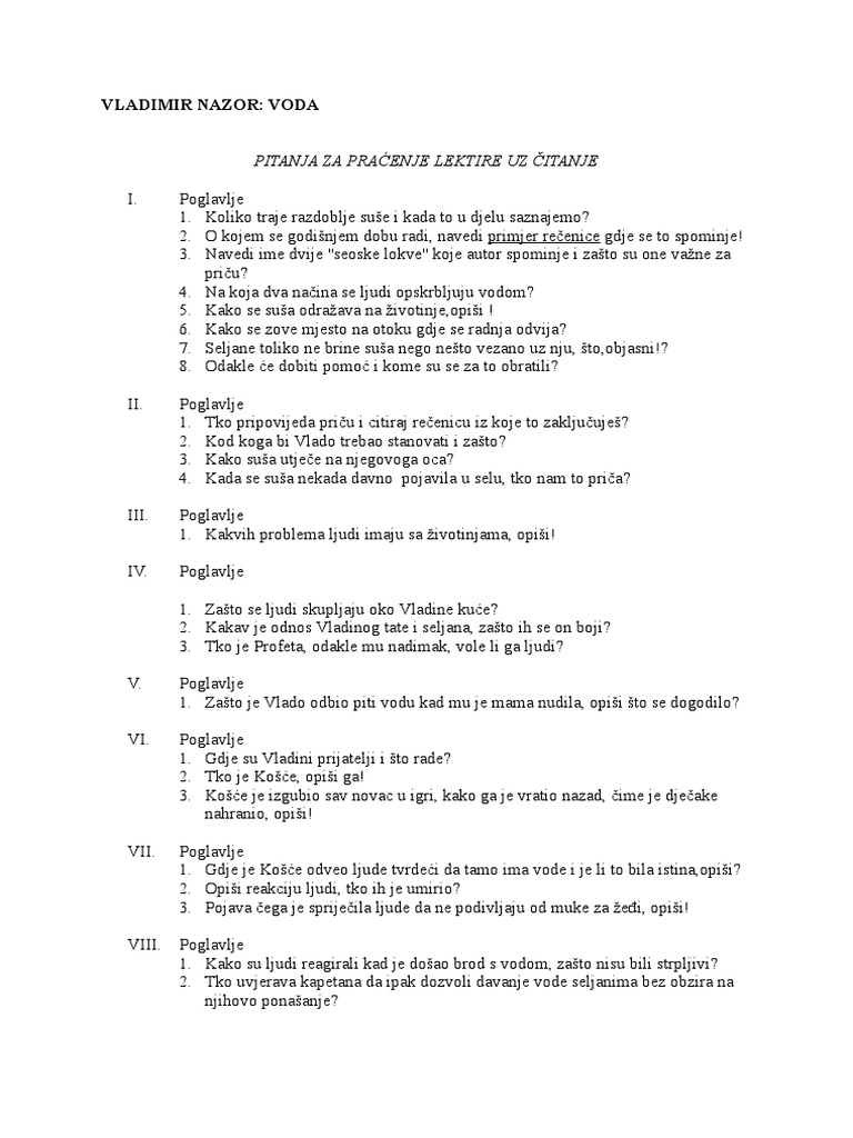 UPUTE ZA LEKTIRU - Rujan, 7.b Razred | PDF