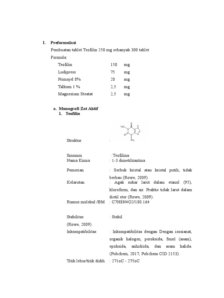 Preformulasi Tablet Teofilin | PDF