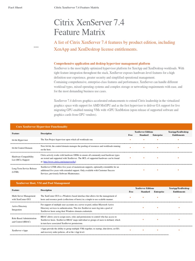 Citrix Xenserver Feature Matrix | PDF | Graphics Processing Unit ...