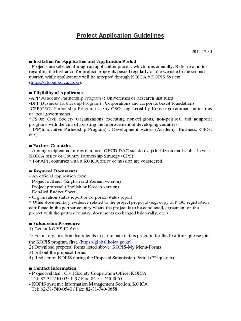 KOICA KOPIS Project Application Guide | PDF | Business