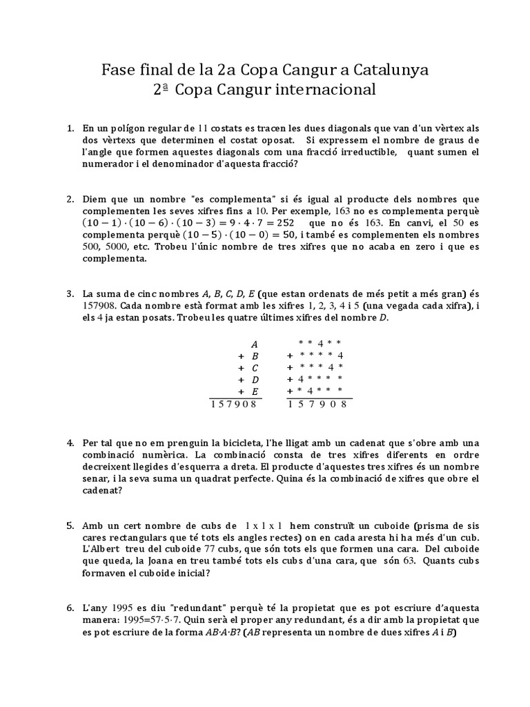 Fase Final de La 2a Copa Cangur A Catalunya 2 Copa Cangur Internacional ...