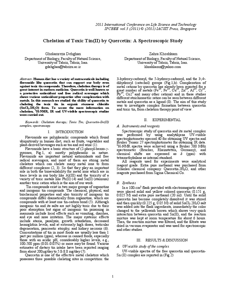 Chelation of Toxic Tin (II) by Quercetin: A Spectroscopic Study | PDF ...