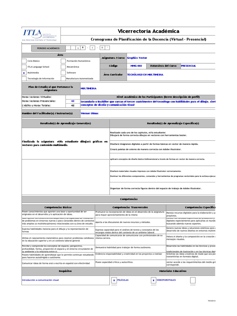 Planificacion Graphic Vector Werner Olmos | PDF | Ilustrador Adobe ...