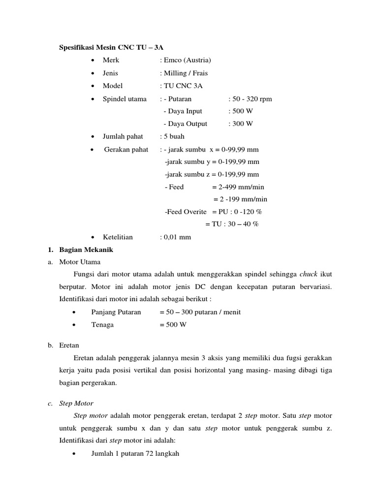 Mesin CNC TU - 3A | PDF | Teknologi & Rekayasa