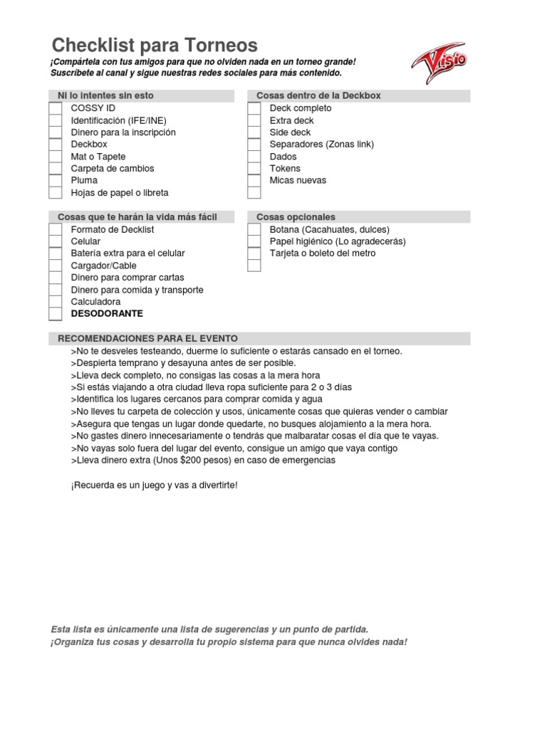 Checklist Esencial para Torneos | PDF