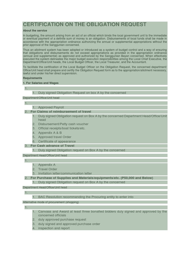 Certification On The Obligation Request | PDF | Appropriation (Law ...