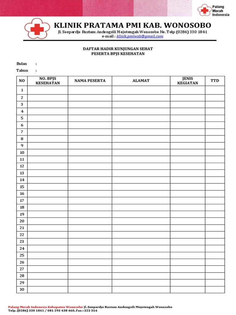 Daftar Hadir Kunjungan Sehat Peserta Bpjs Kesehatan | PDF