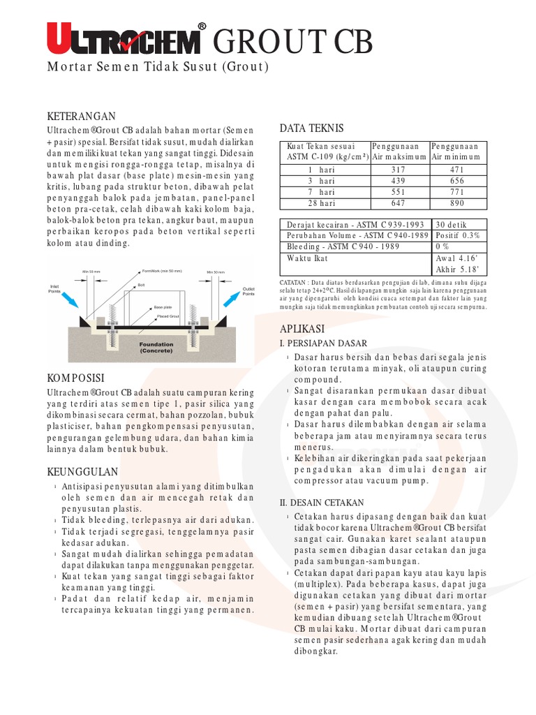 Grout CB: Mortar Semen Tidak Susut (Grout) | PDF