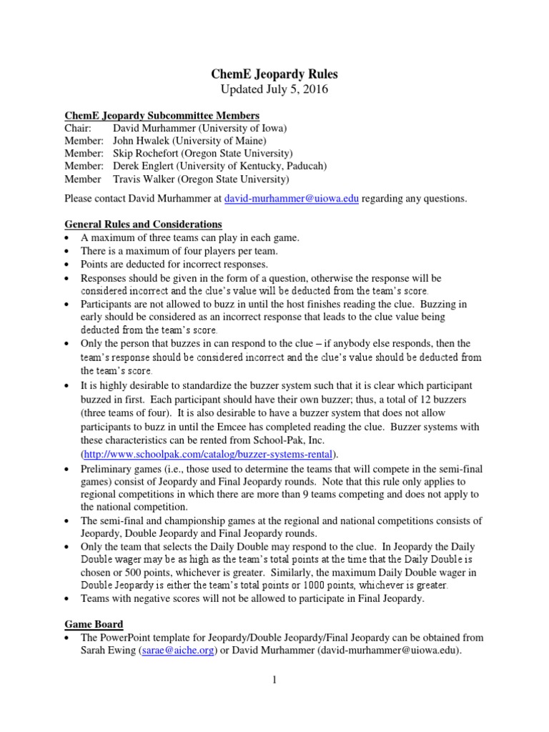 Jeopardy Rules and Instructions 8.9.2016 | PDF | Games & Activities
