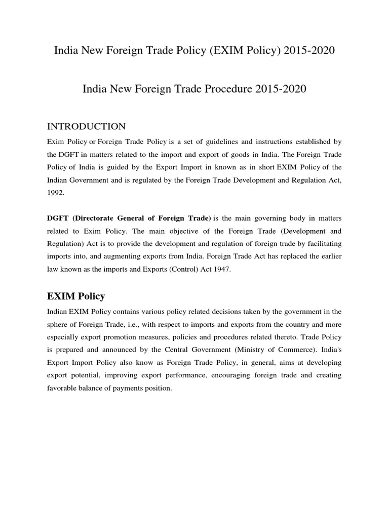Exim Policy of India | PDF | Exports | Trade