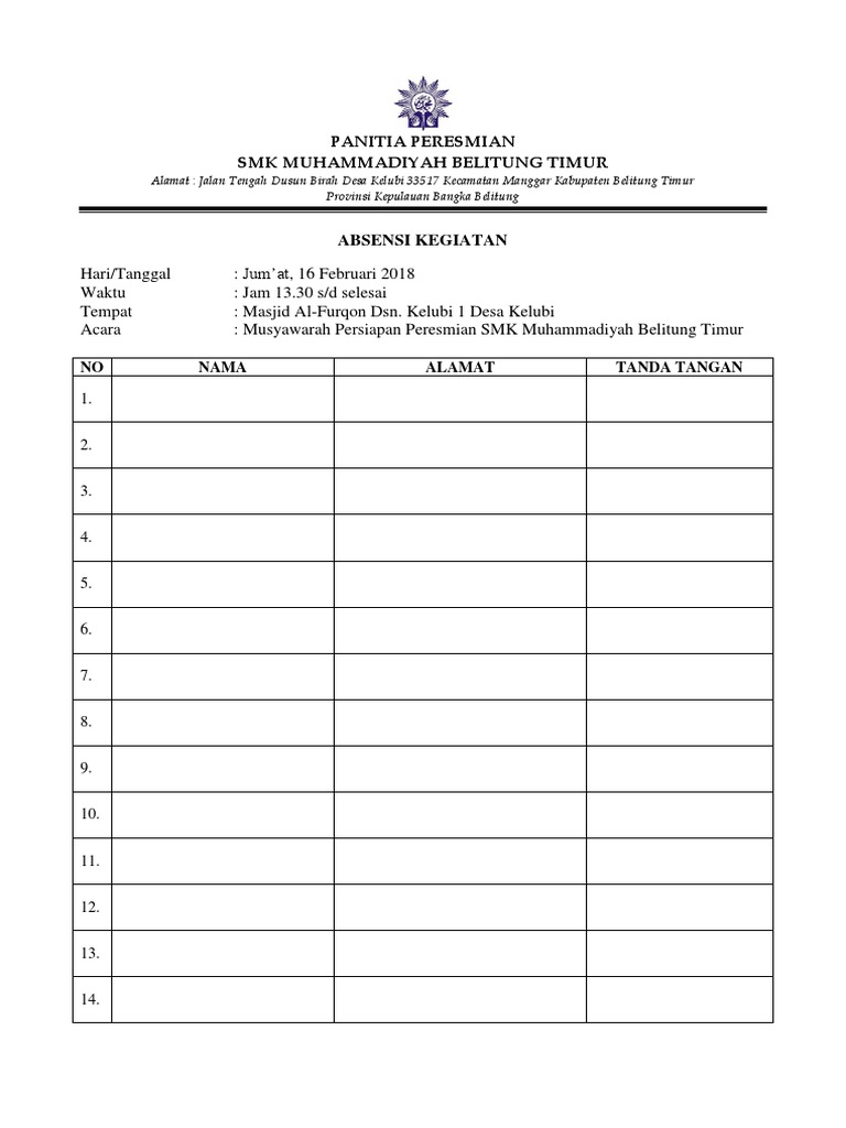 Absensi Keg. Masjid Alfurqon | PDF