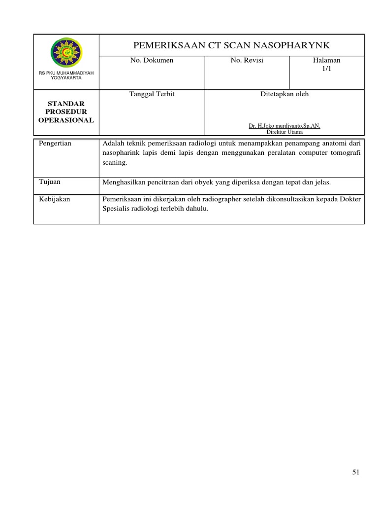 004 SOP CT Scan Nasopharynk | PDF