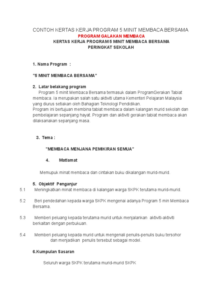 Kertas Kerja Membaca 5 Minit | PDF