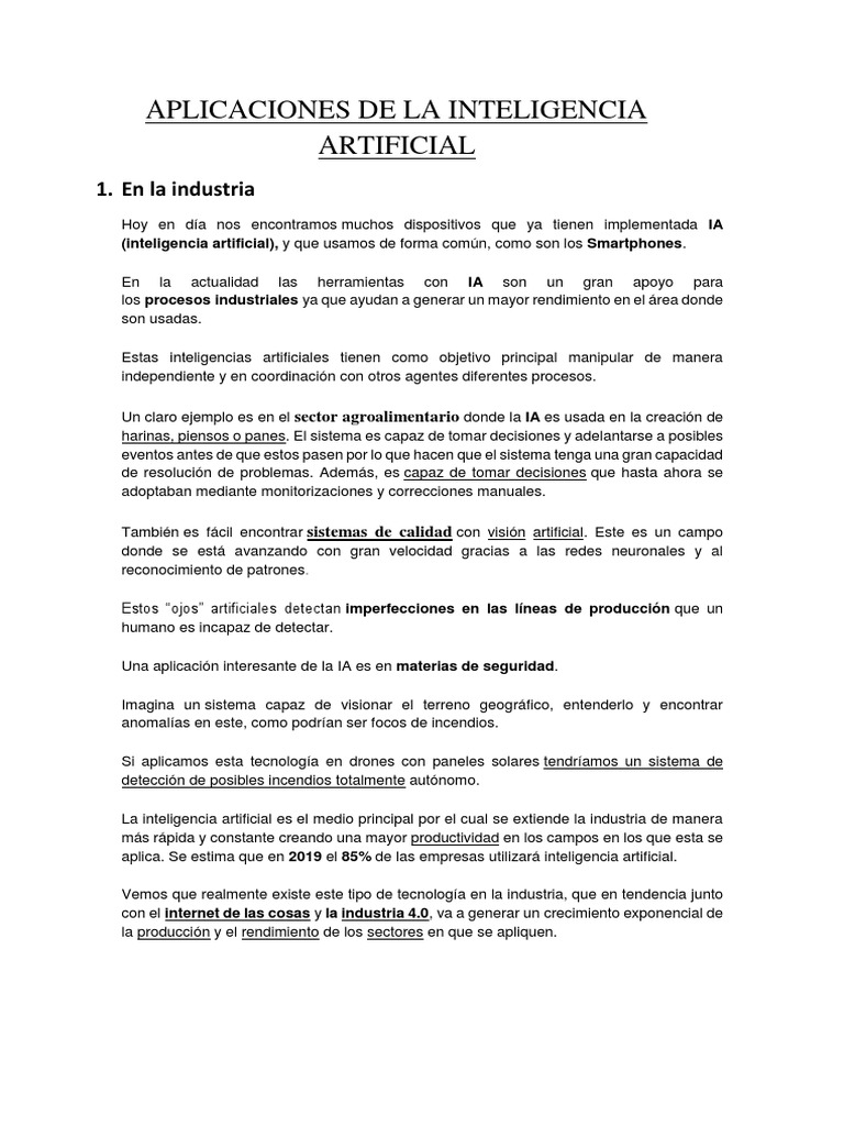Aplicaciones de La Inteligencia Artificial | PDF | Inteligencia ...