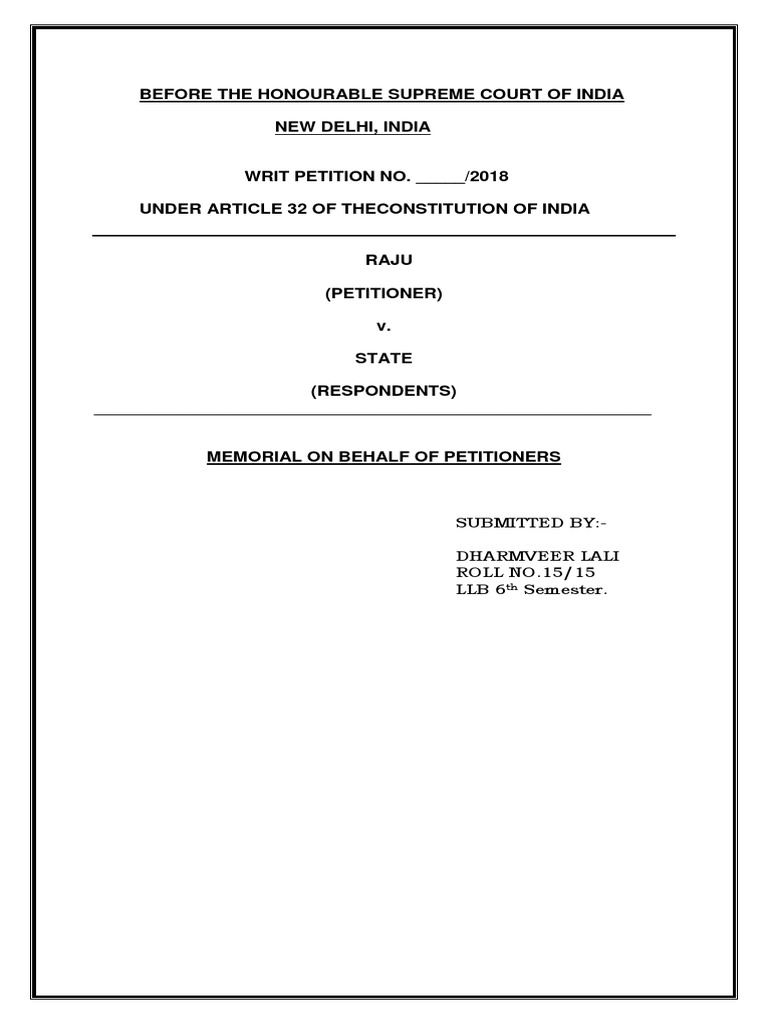 WRIT PETITION NO. - /2018: Before The Honourable Supreme Court of India ...