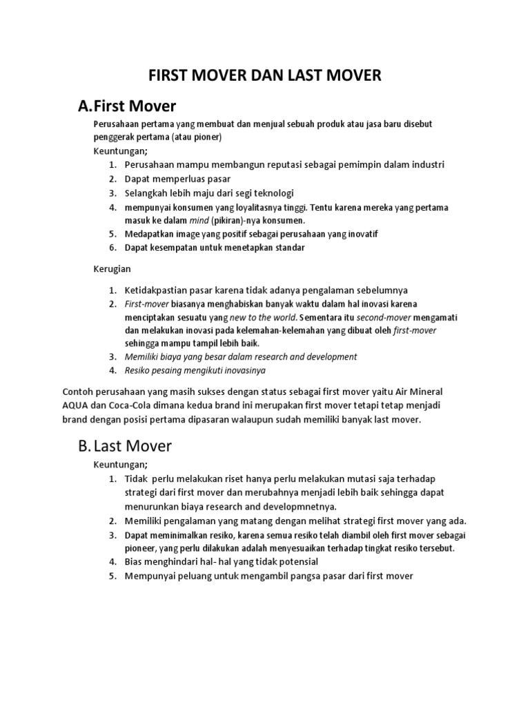 First Mover Dan Last Mover | PDF