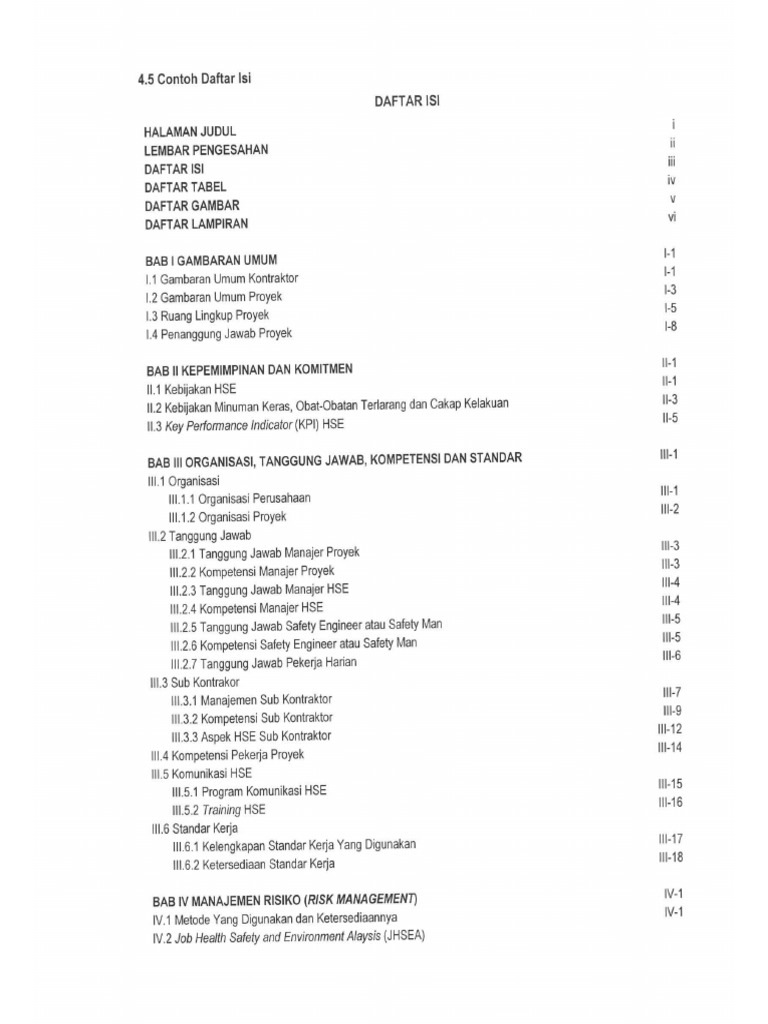 Contoh Daftar Isi HSE Plan | PDF