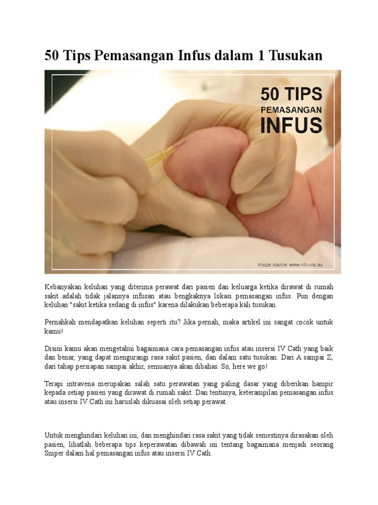 50 Tips Pemasangan Infus Dalam 1 Tusukan | PDF