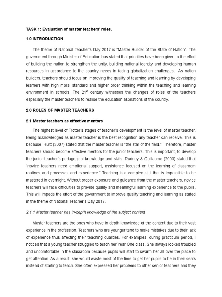 The Roles of Master Teacher | PDF | Mentorship | Teachers