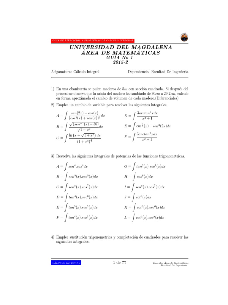 Calculus Problems Guidebook: Integral Calculus Exercises | PDF ...