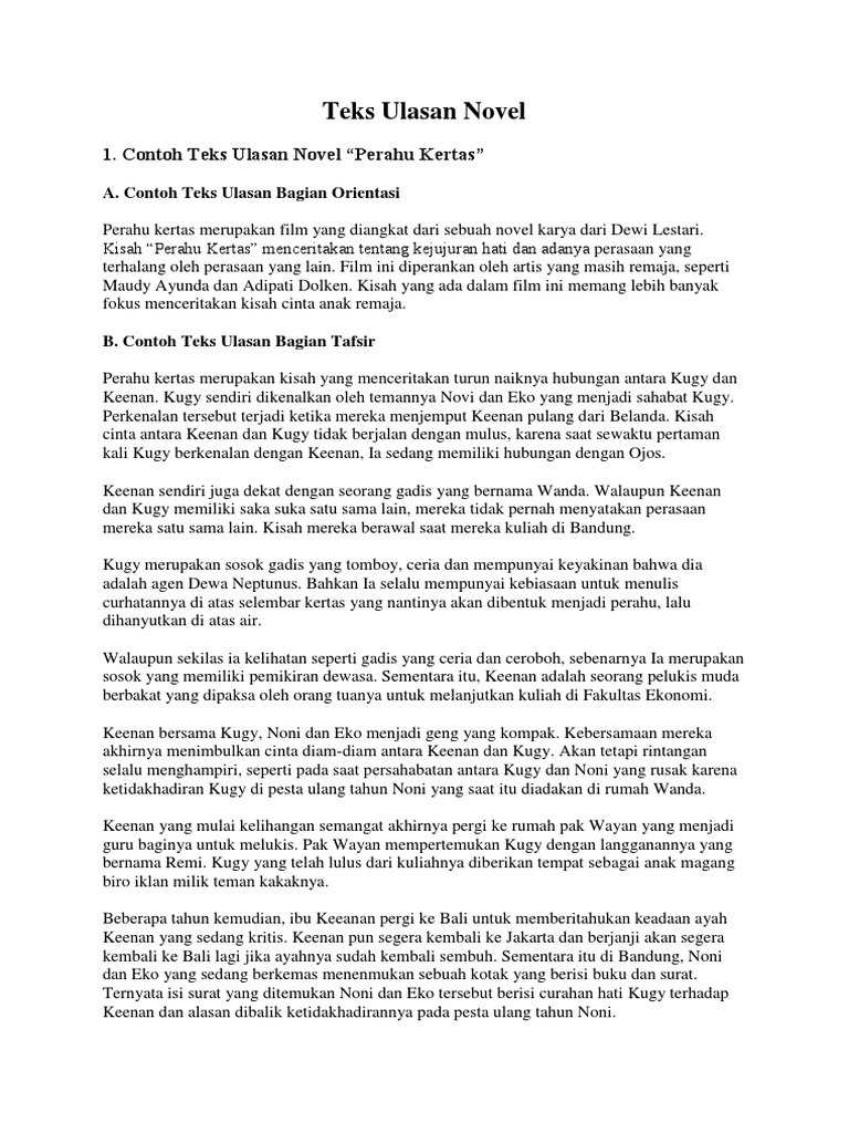 Contoh Teks Ulasan Novel "Perahu Kertas" | PDF
