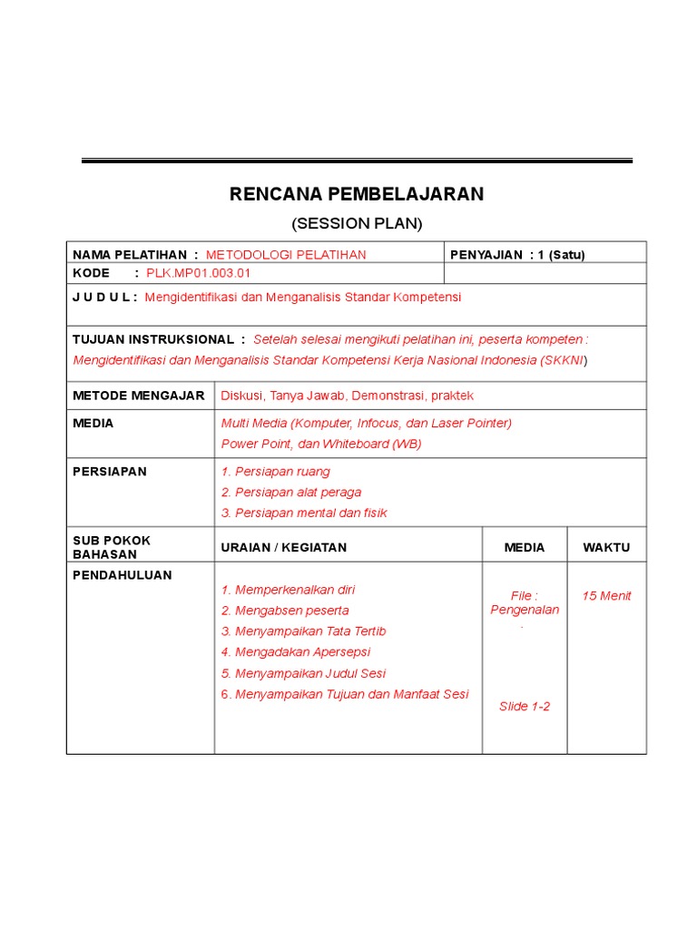 Rencana Pembelajaran: (Session Plan) | PDF
