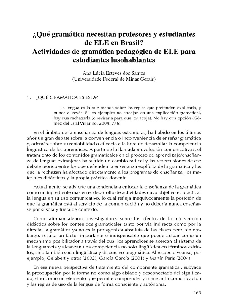 Qué Gramática Necesitan Profesores y Estudiantes de ELE en Brasil ...