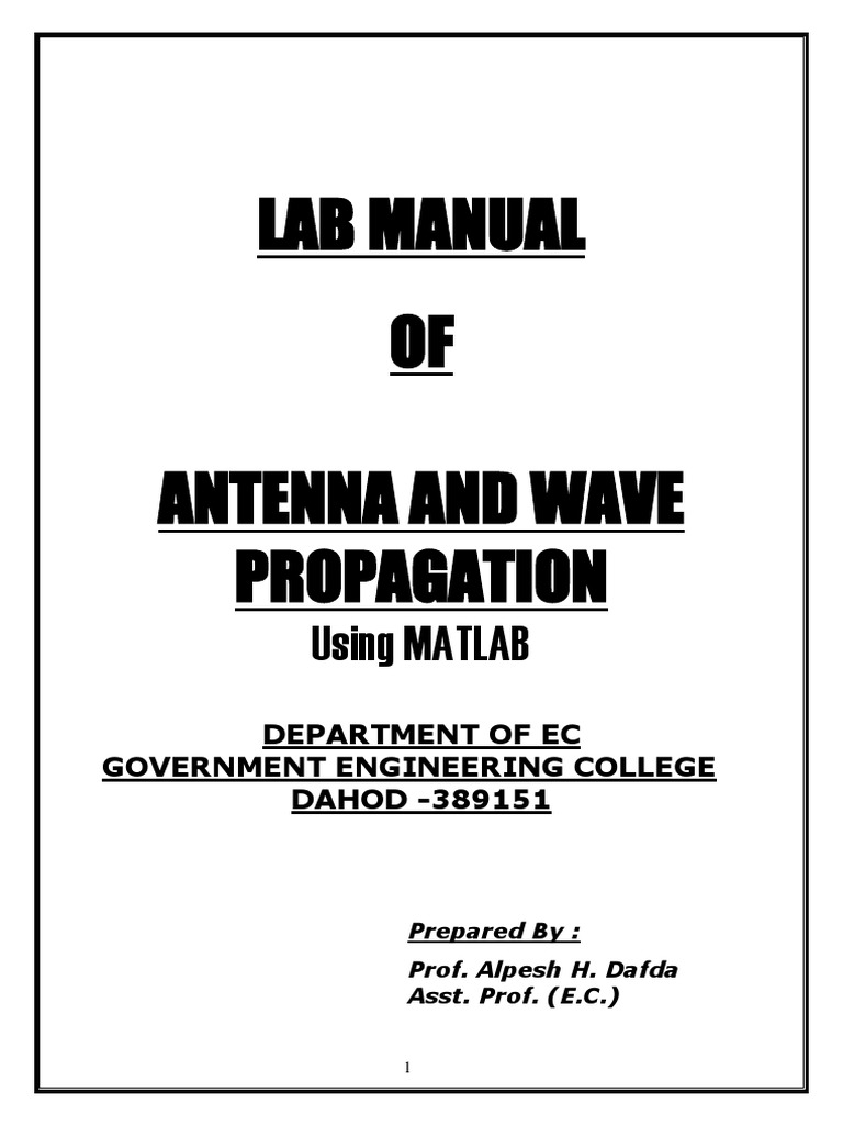 Lab Manual OF Antenna and Wave Propagation: Using MATLAB | Download Free PDF | Antenna (Radio ...